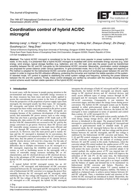 Pdf Coordination Control Of Hybrid Acdc Microgrid