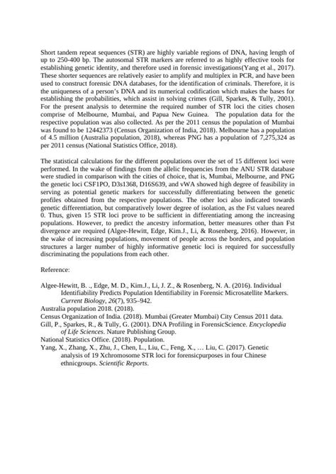 Short Tandem Repeat Sequences For Population Differentiation