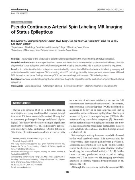 Pdf Pseudo Continuous Arterial Spin Labeling Mr Imaging Of Status Epilepticus
