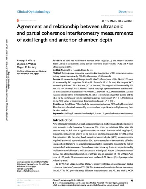 Pdf Agreement And Relationship Between Ultrasonic And Partial Coherence Interferometry