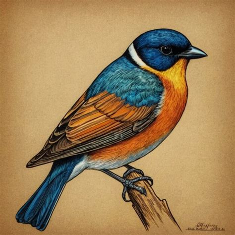 A Drawing Of A Bird On A Tree Branch Premium AI Generated Image