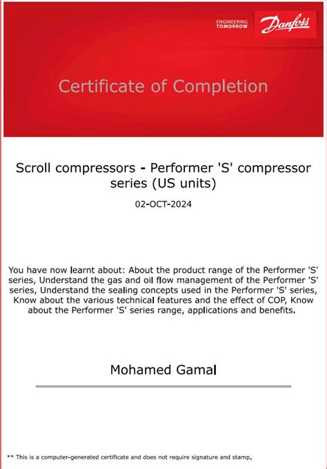 Mohamed Gamal On Linkedin Danfoss Certification Scrollcompressors