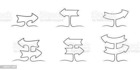 도로 방향 화살표는 수집에 서명합니다 연속 선 그리기 화살표 집합입니다 한 줄 아트 화살표 벡터 그래픽입니다 개체 그룹에 대한 스톡 벡터 아트 및 기타 이미지 Istock