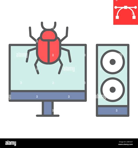 Infected Computer Color Line Icon Security And Pc Virus Computer Virus Attack Sign Vector