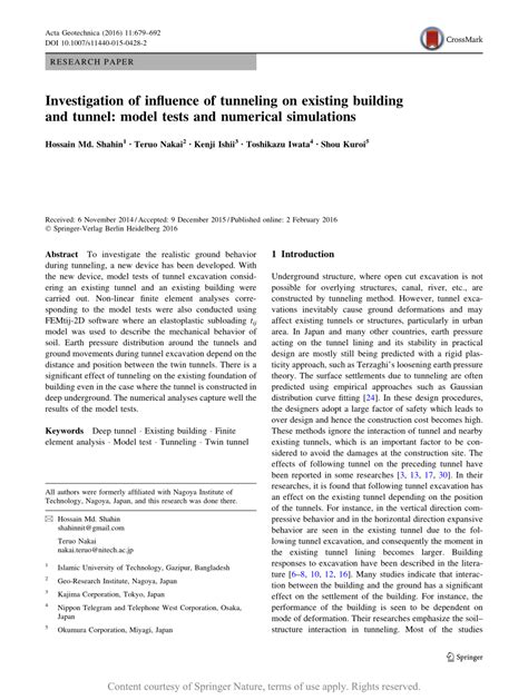 Investigation Of Influence Of Tunneling On Existing Building And Tunnel