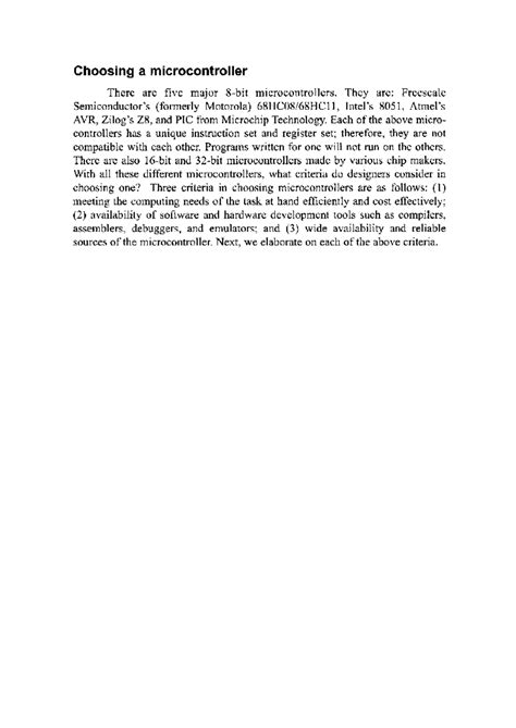 Selection Of Microcontroller Choosing A Microcontroller There Are