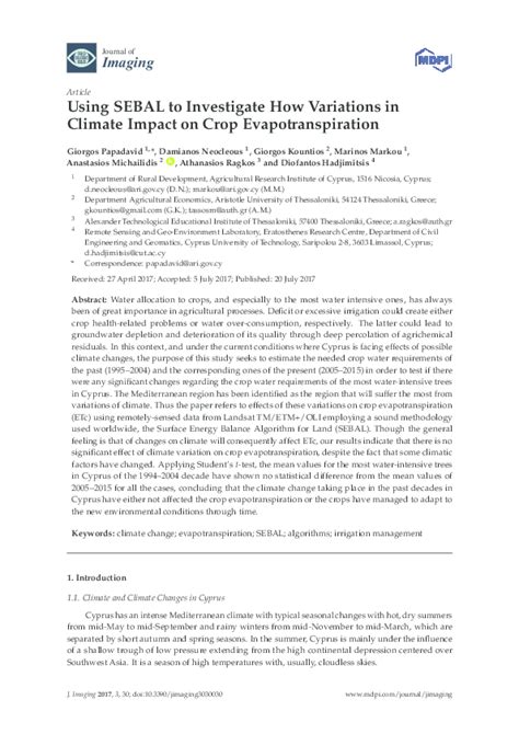Pdf Using Sebal To Investigate How Variations In Climate Impact On