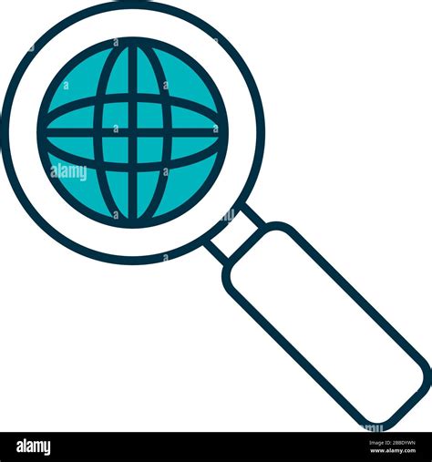Global Sphere And Magnifying Glass Icon Over White Background Half Line Half Color Style