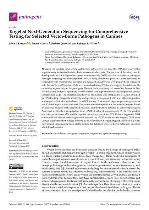 Pdf Targeted Next Generation Sequencing For Comprehensive Testing For Selected Vector Borne