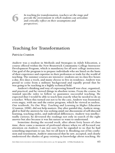 Transformative Learningg Pdf Critical Thinking Experience