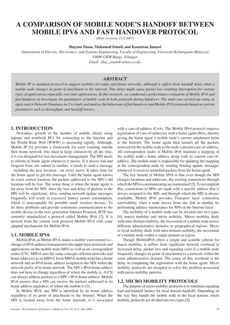 Pdf A Comparison Of Mobile Nodes Handoff Between Mobile Ipv6 And