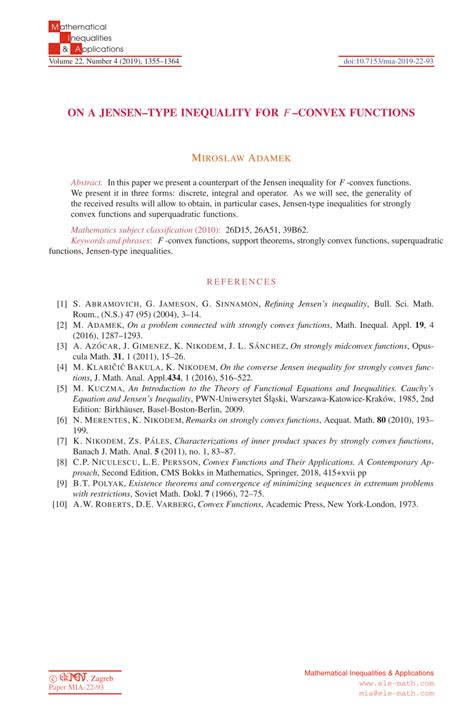Pdf On A Jensen Type Inequality For F Convex Functions