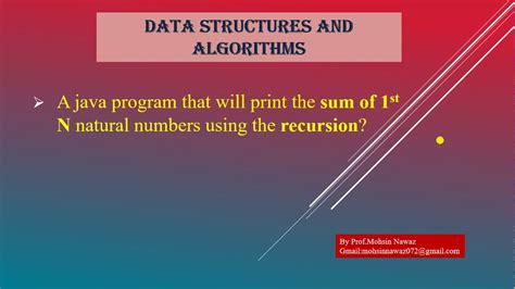 Sum Of N Natural Numbers In Java Using Recursion By Profmohsin Youtube