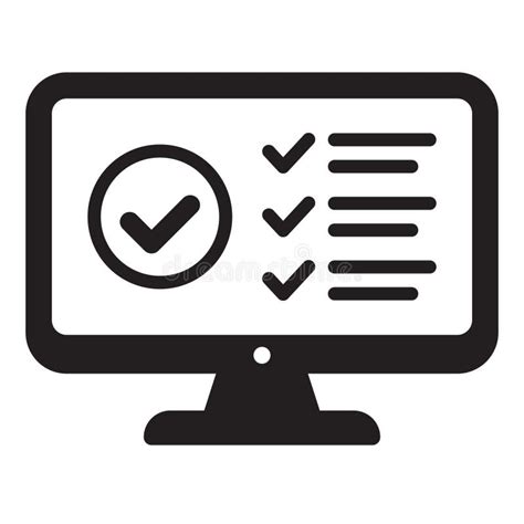 Computer Monitor With Check List And Ok Tick On It Flat Vector Simple Icon Isolated Web