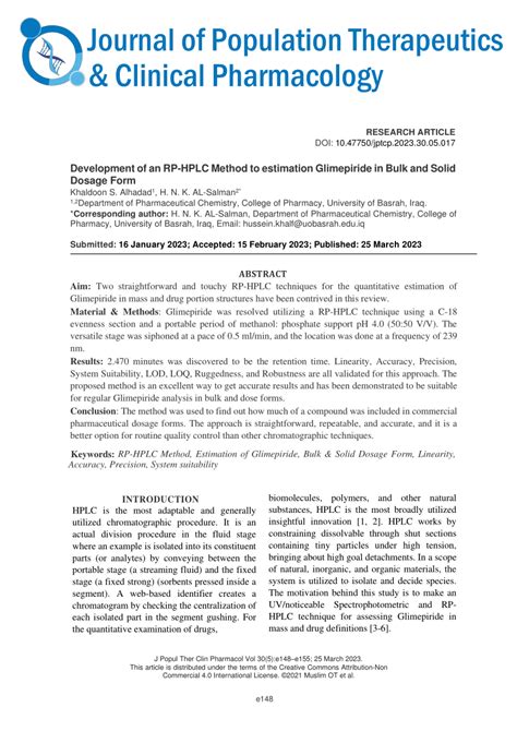 pdf development of an rp hplc method to estimation glimepiride in