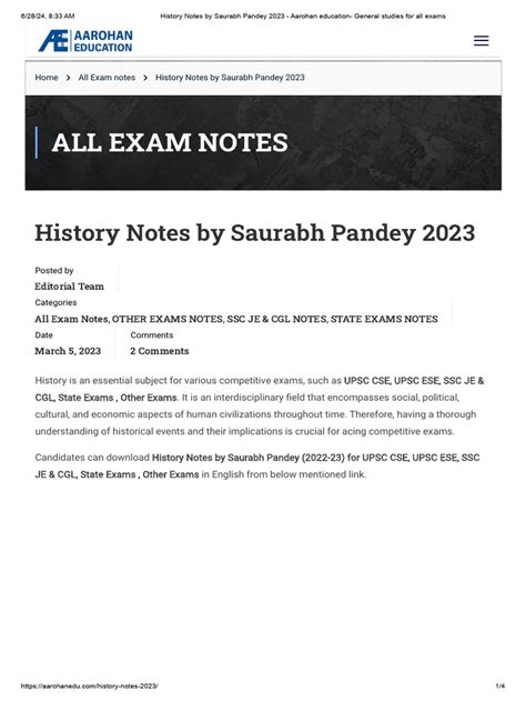 History Notes By Saurabh Pandey 2023 Aarohan Education General