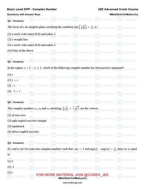 complex number basic level questions pdf