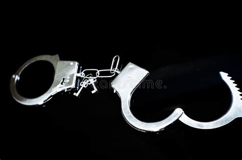 Silver Metallic Handcuffs For Erotic Bondage Games Stock Image Image