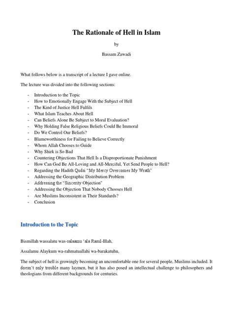 the rationale of hell in islam lecture transcript bassam zawadi