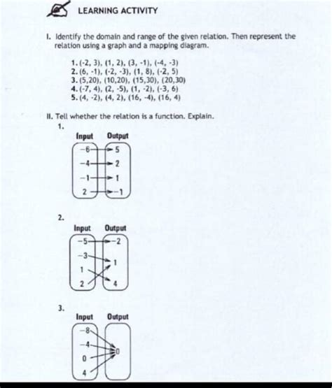 solved learning activity 1 identify the domain and range of
