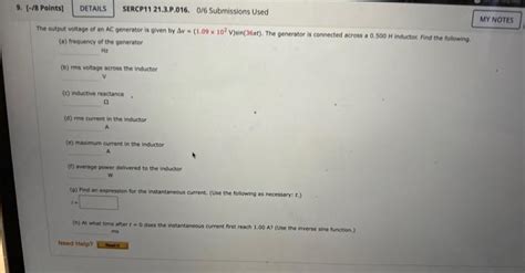 Solved The Output Voltage Of An AC Generator Is Given By Chegg