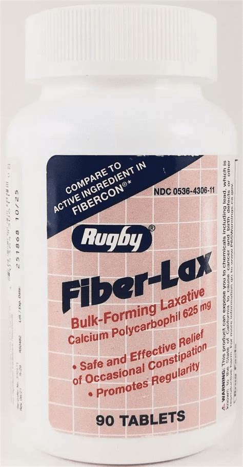 Rugby Fiber Lax Constipation Relief 625mg 90 Tablets