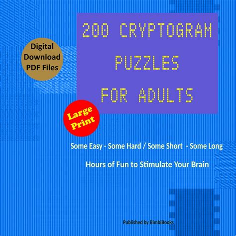 Cryptogram 200 Puzzle Book Digital Download Downloadable Printable Pdf