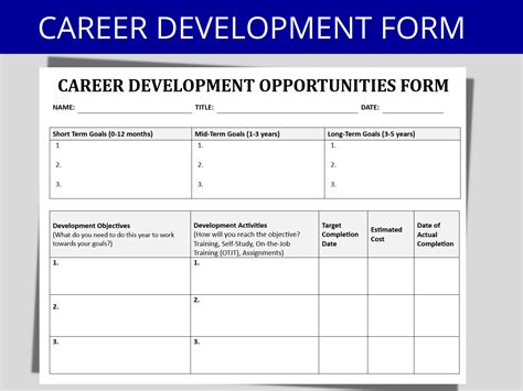Career Development Form Employee Professional Plan Individual Development Employee Goals Hr