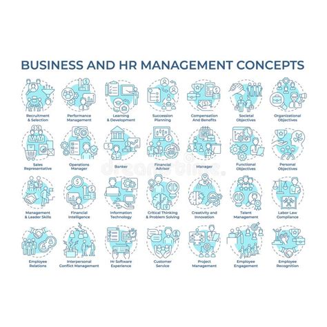 Business And Hr Management Soft Blue Concept Icons Stock Vector Illustration Of Workplace