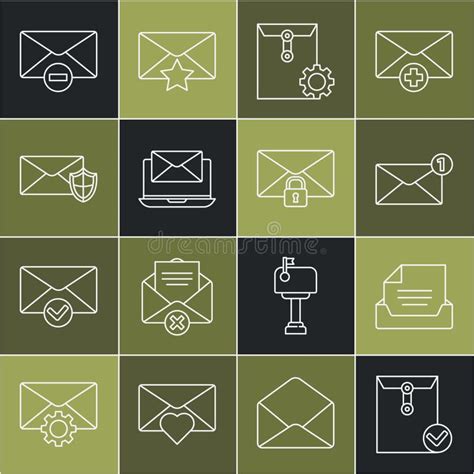 Set Line Envelope And Check Mark Drawer With Document Setting Laptop Envelope Shield Delete