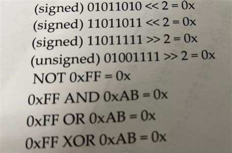 Solved What Do You Get In Hex When Using These Bitwise