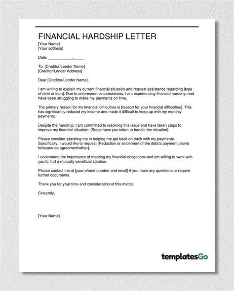 A Well Written Financial Hardship Letter To Edit Online W Templatesgo Com Lettering Letter