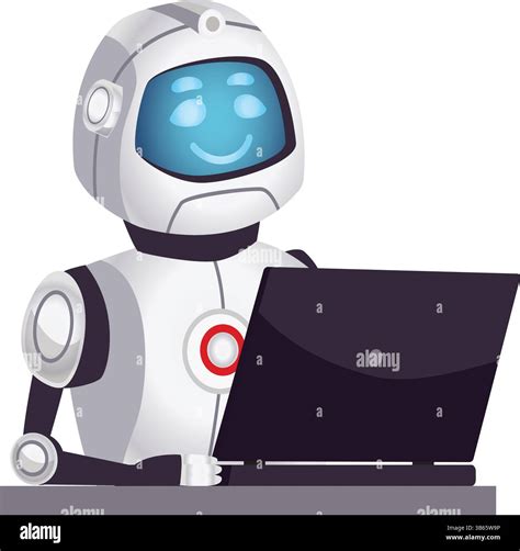 Smiling Robot Working On Laptop Ai Assistant At Desk Stock Vector Image And Art Alamy