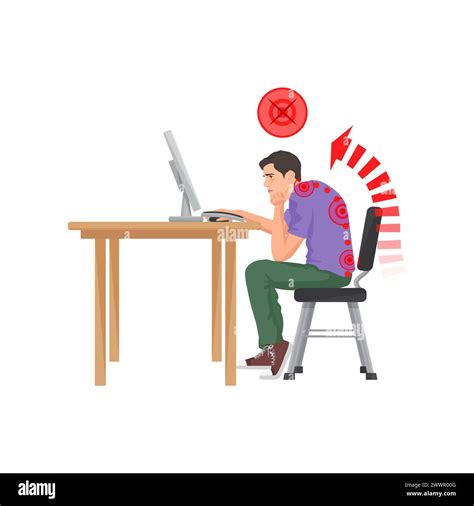 incorrect spine posture sitting at computer wrong position at working