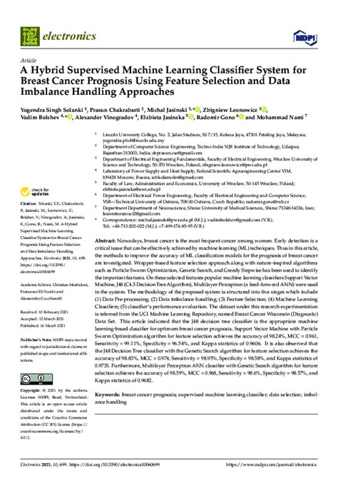 Pdf A Hybrid Supervised Machine Learning Classifier System For Breast Cancer Prognosis Using