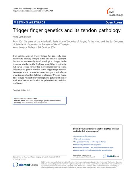 Pdf Trigger Finger Genetics And Its Tendon Pathology