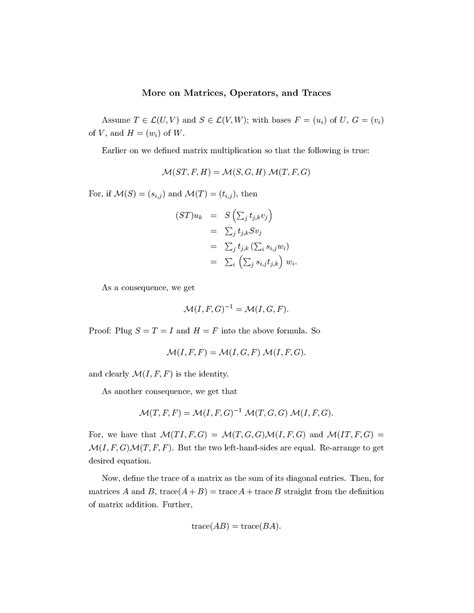 lecture notes 3 more on matrices operators and traces more on