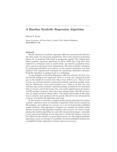 Pdf A Baseline Symbolic Regression Algorithm