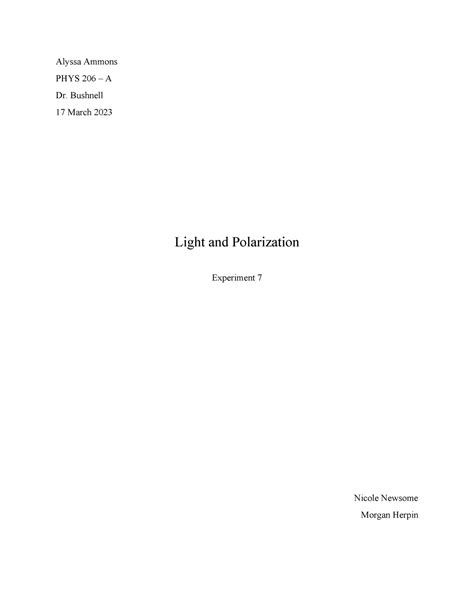 physics 2 lab report 7 alyssa ammons phys 206 a dr bushnell 17