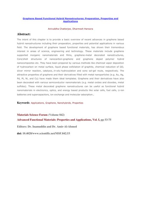 Pdf Graphene Based Functional Hybrid Nanostructures Preparation