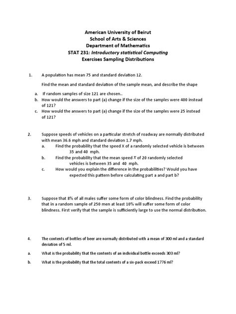 Sampling Distribution Exercises Pdf Sampling Distribution Exercises Pdf