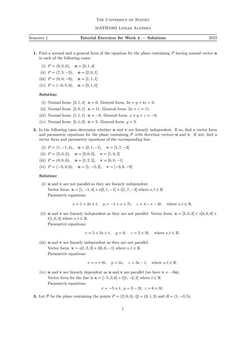 Week Tut Sol Week Tutorial Solutions The University Of Sydney MATH Linear Algebra