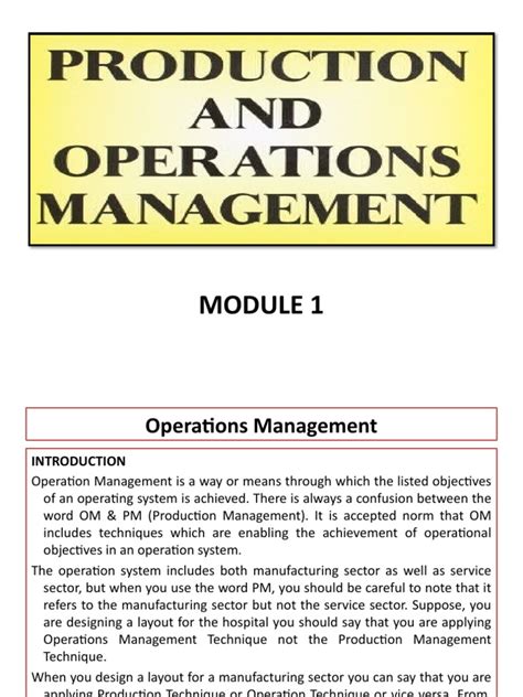 Operations Management Module 1 Pdf Automation Operations Management