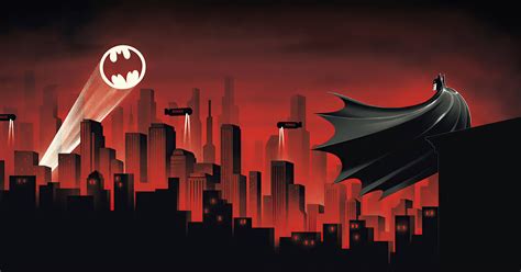 Download Batman Animated Red City Spotlight Desktop Wallpaper