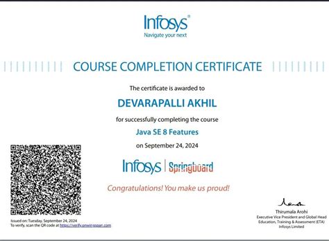Devarapalli Akhil On Linkedin Javase8 Certified Infosysspringboard Javadeveloper Programming