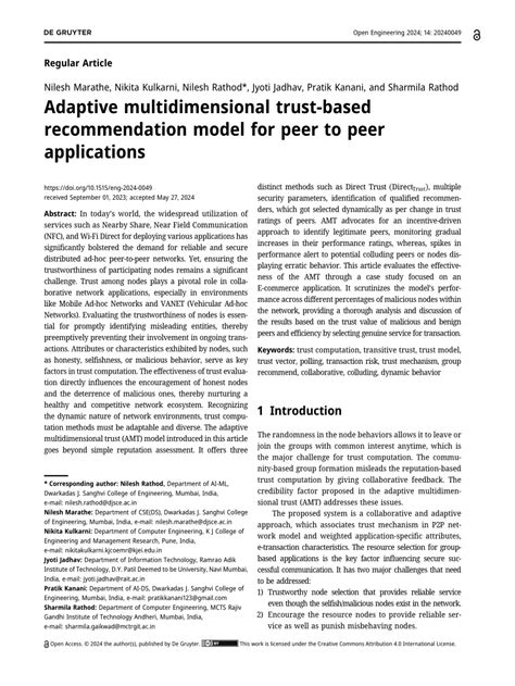 Pdf Adaptive Multidimensional Trust Based Recommendation Model For