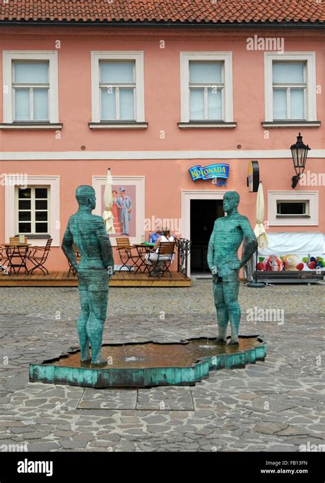 Pissing Sculpture By David Cherny And A Bar In The Kafka Museum