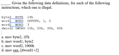solved given the following data definitions for each of the