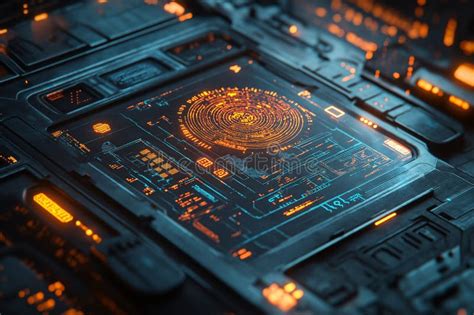 A Digital Lock Interface With Glowing Biometric Fingerprints Stock Illustration Illustration