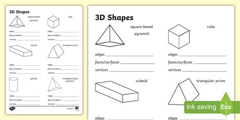 Properties Of 3d Shapes Worksheet Grade 1 Maths Resource